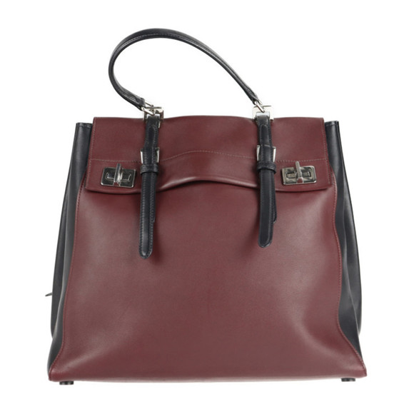Prada | Bags | Prada Double Turn Lock Handbag Leather Bordeaux Black ...